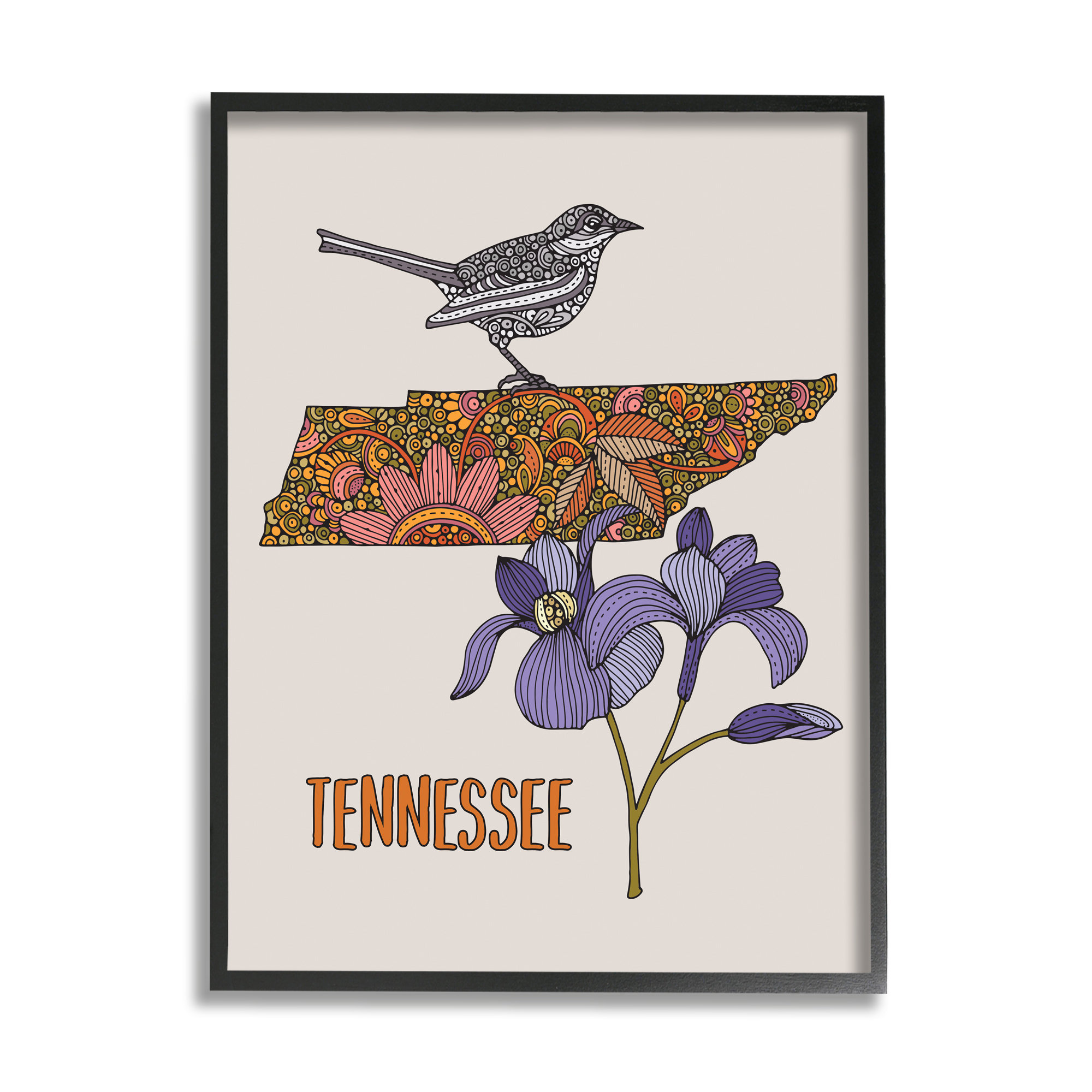 Stupell Industries Intricate Tennessee State Iris Floral Pattern Bird Art By Valentina Harper ...